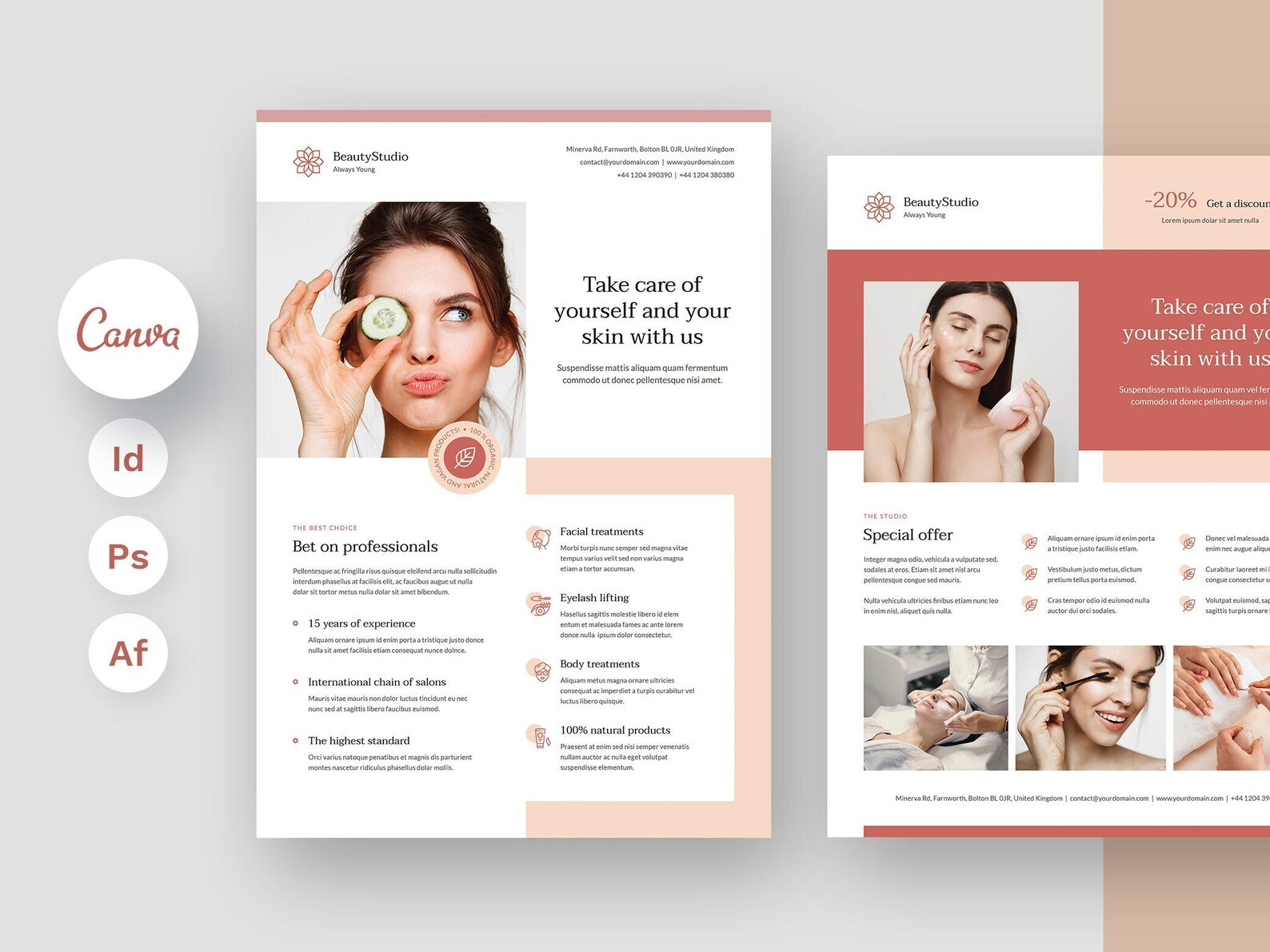 Beauty Studio Flyer Template, Canva, Photoshop, Indesign (digital ...