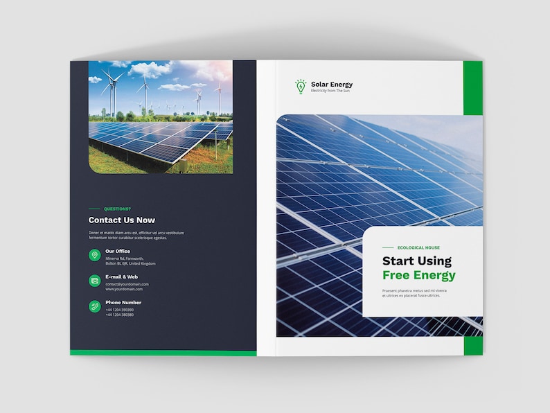 Solar Energy Brochure Bi-fold, Canva Template, Solar Panel Template ...