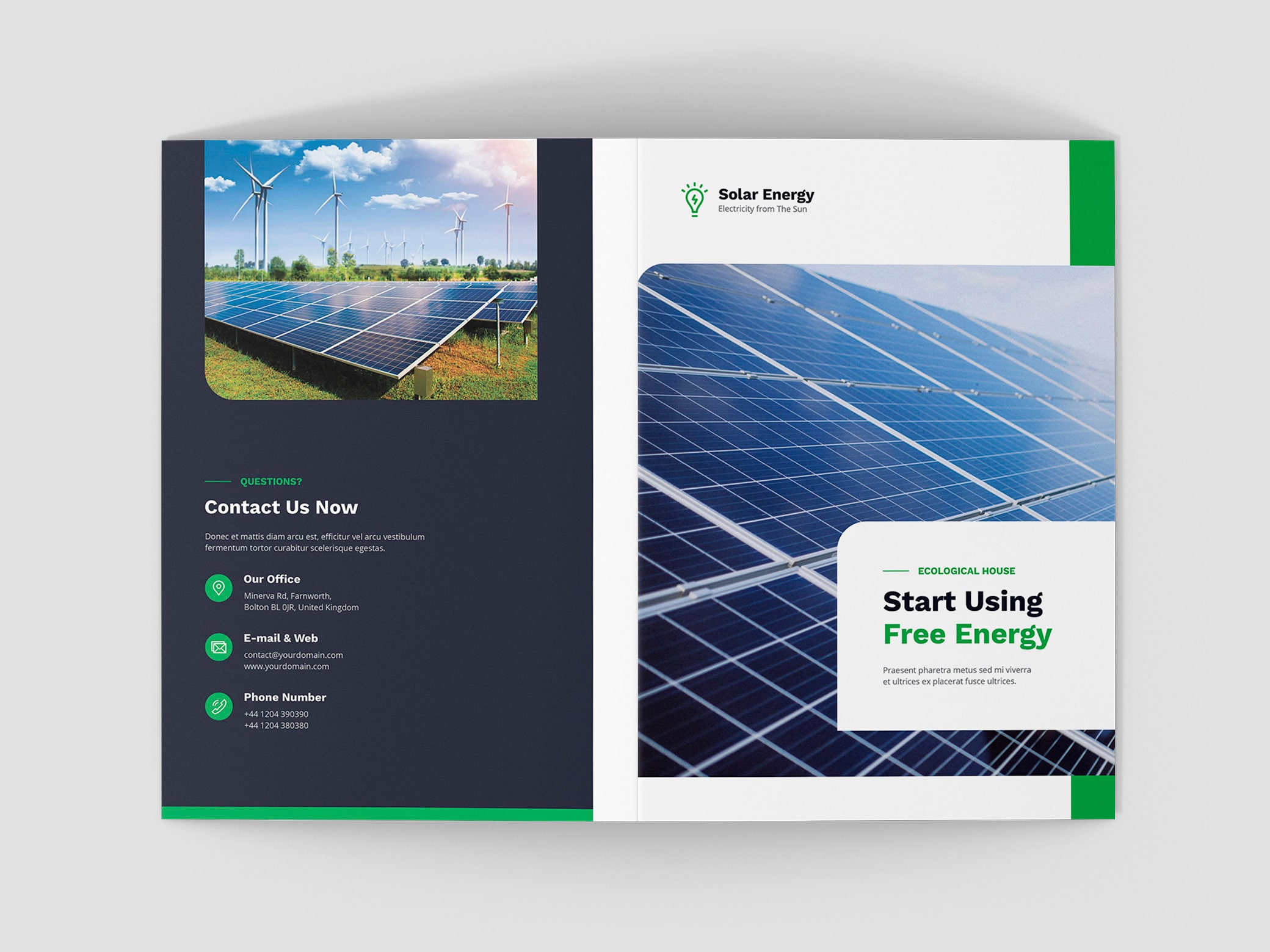 Solar Energy Brochure Bi-fold, Canva Template, Solar Panel Template ...