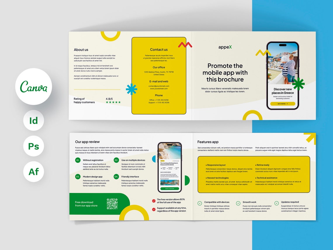 Mobile App Brochure Bi-fold Landscape, Informational and Promotion App ...