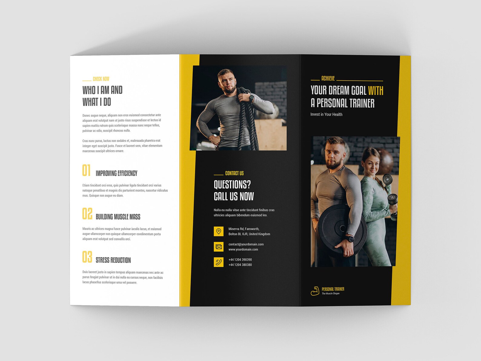 Personal Trainer Brochure Tri-fold, Canva Template, Fitness Club ...