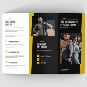Personal Trainer Brochure Tri-fold, Canva Template, Fitness Club ...