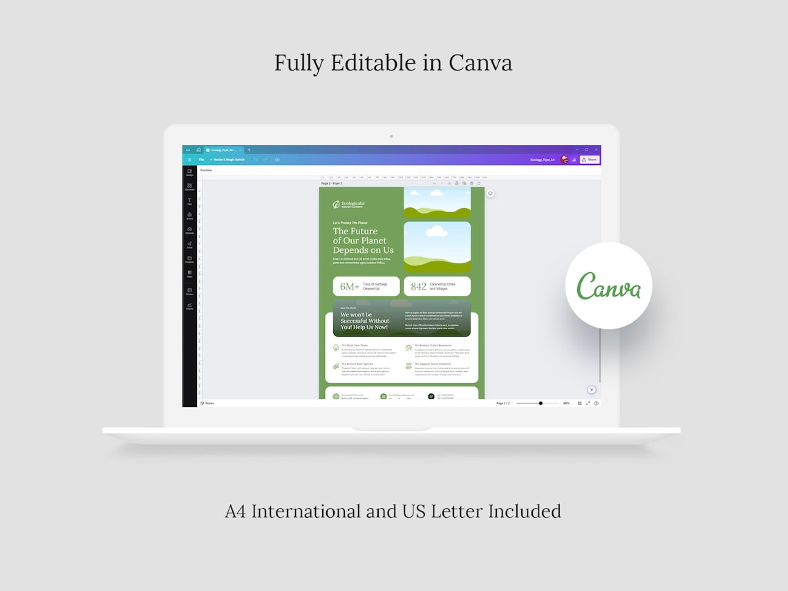 Ecology Foundation Flyer Canva Template, Renewable Energy Design - Etsy