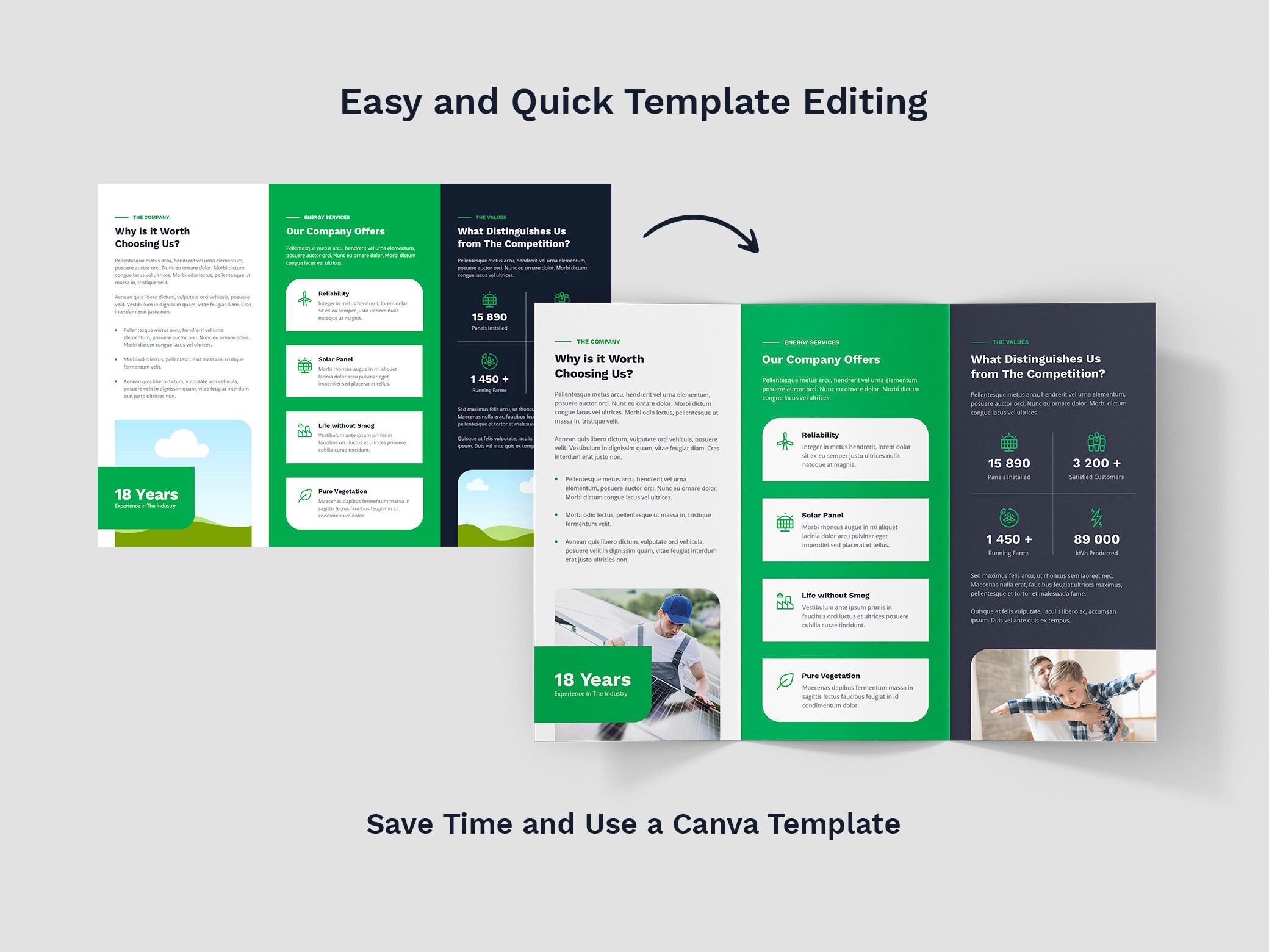 Solar Energy, Renewable, Brochure Tri-fold Template, Wind Turbine, Heat ...