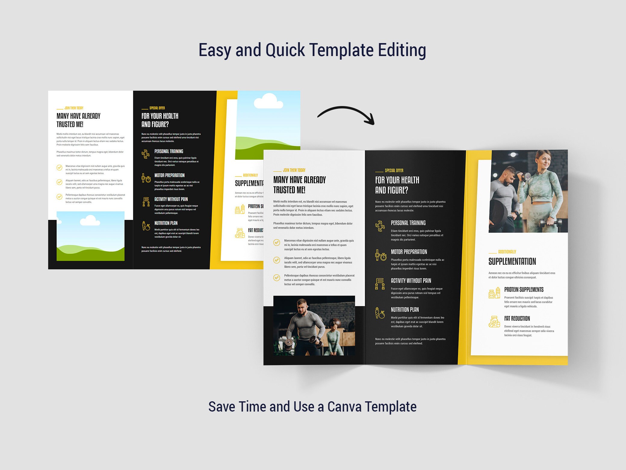 Personal Trainer Brochure Template, Fitness Club Tri-fold (canva, PDF ...