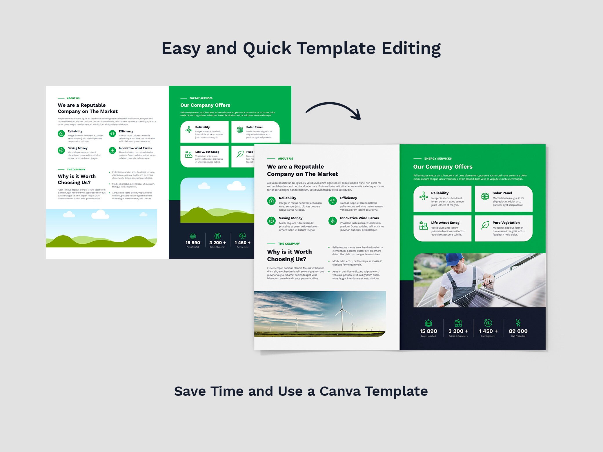 Solar Energy Brochure Bi-fold, Canva Template, Solar Panel Template ...