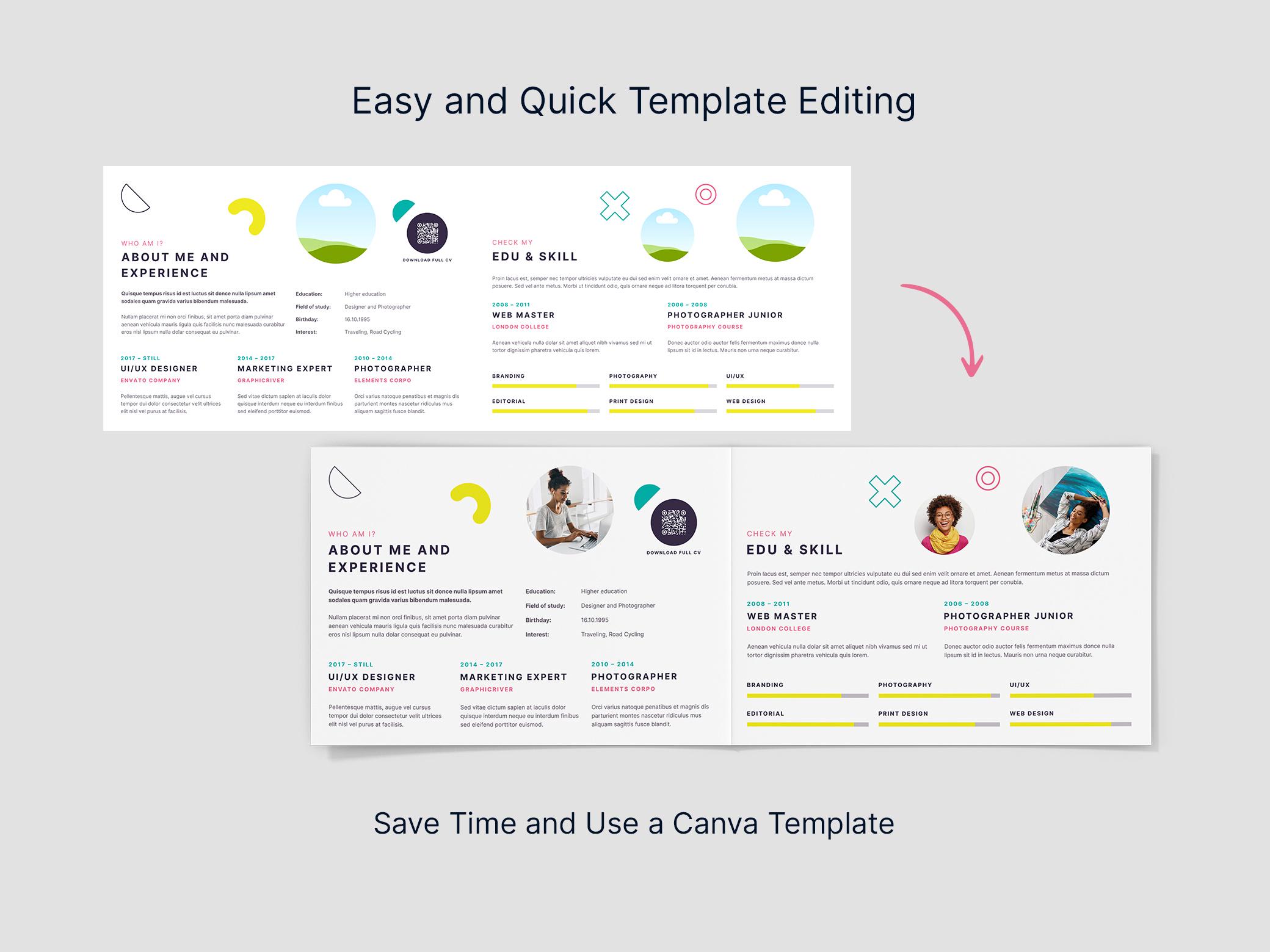 Resume Canva Template, Brochure Bi-fold Landscape, Horizontal Resume ...