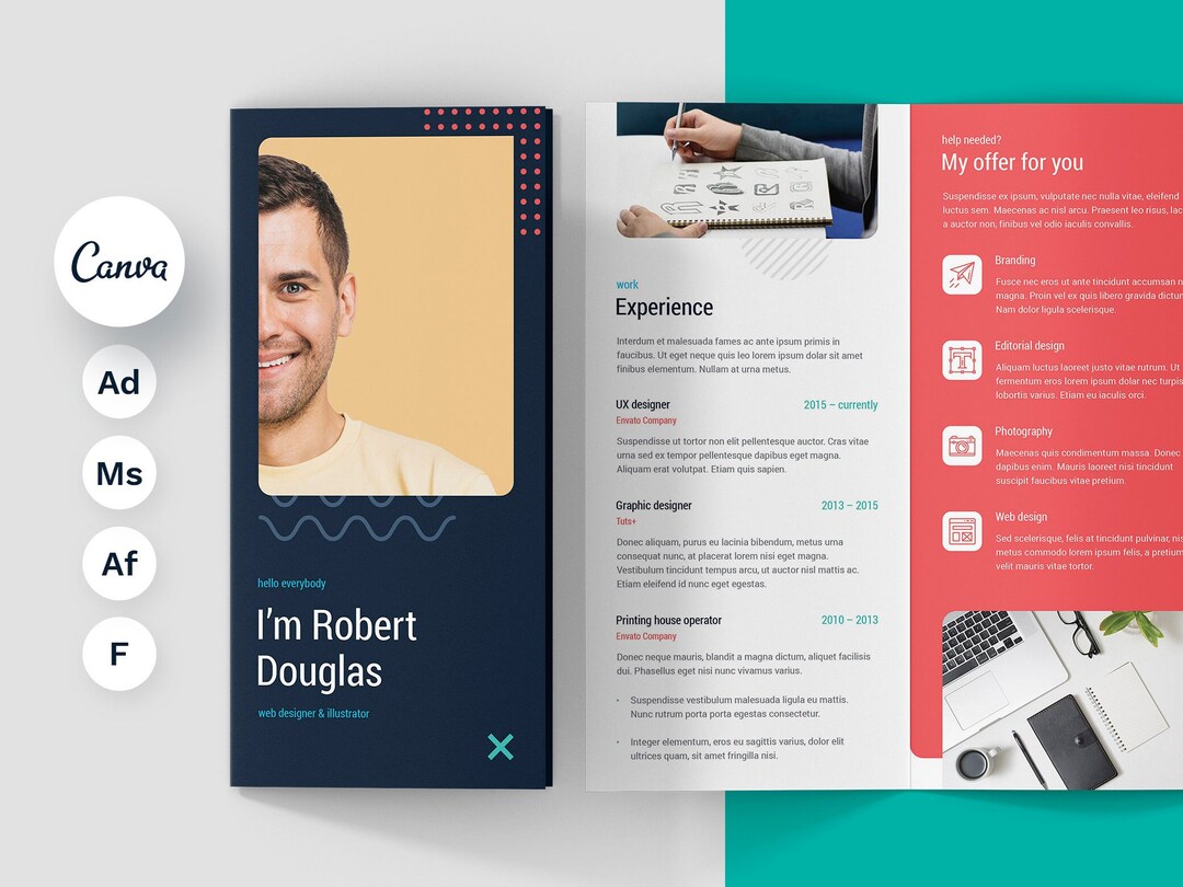 Tri-fold Resume Template, Light & Dark CV Design (canva, MS Word, Figma ...