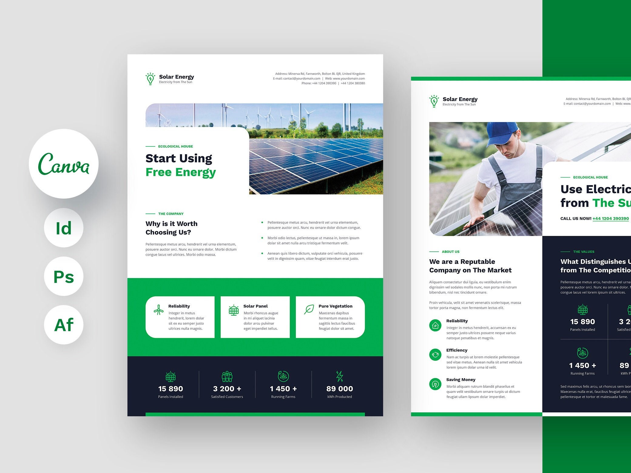 Solar Energy Flyer Canva Template, Construction Company, Energy ...