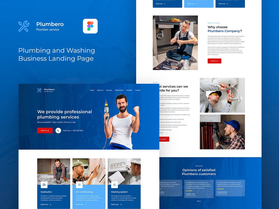Plumbing Service Website Figma Template, HVAC Landing Page UI Kit ...