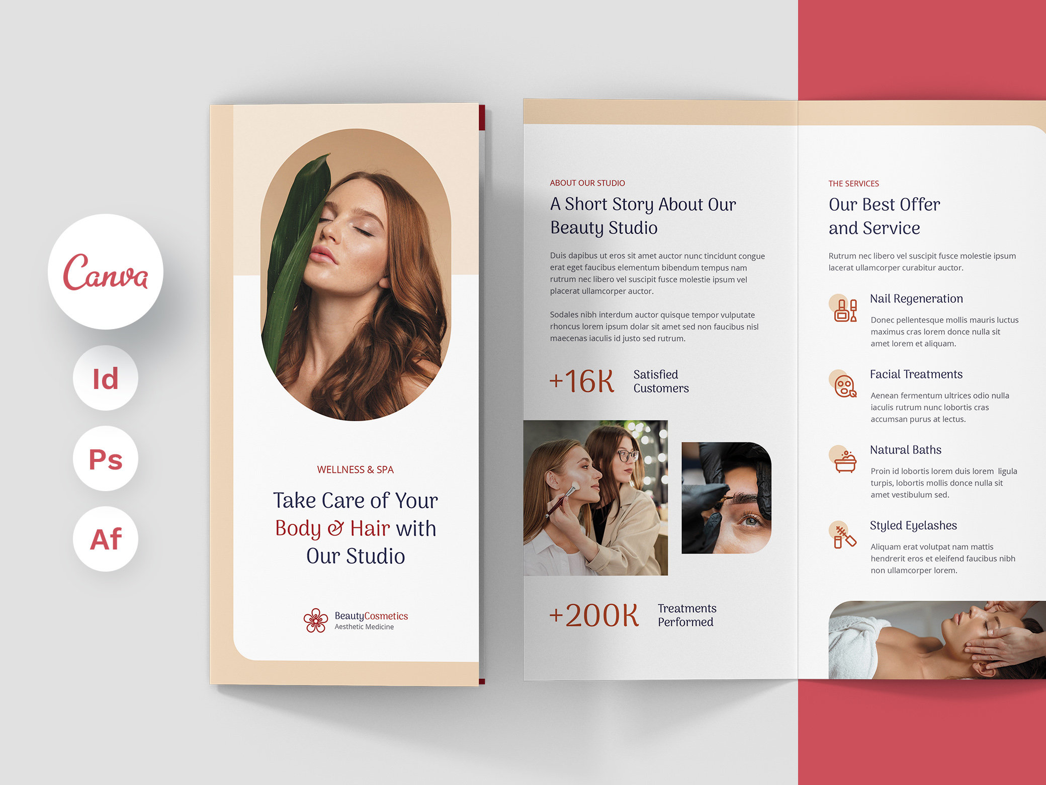 Beauty Cosmetics Brochure Tri-fold Canva Template, Nails and Eyelashes Stylist, Hair Salon ...