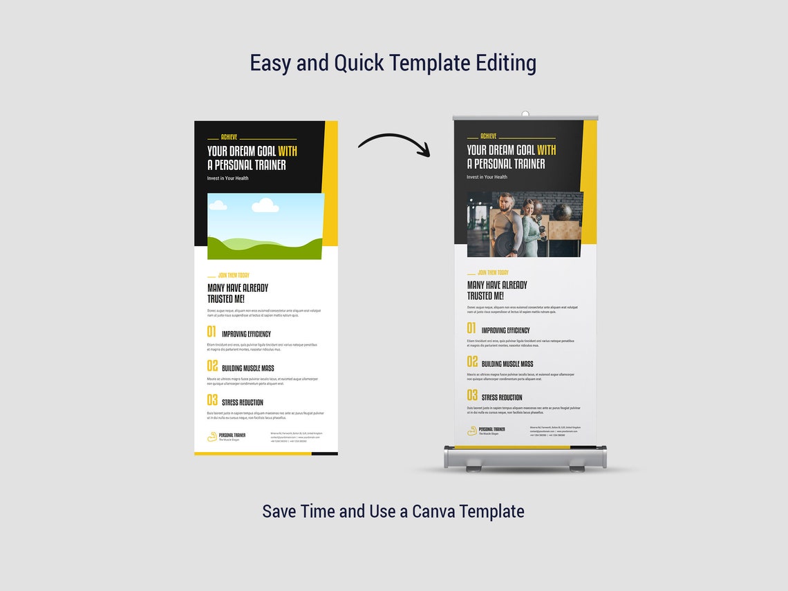Personal Trainer Roll up Banner Template, Gym Fitness (canva Template ...