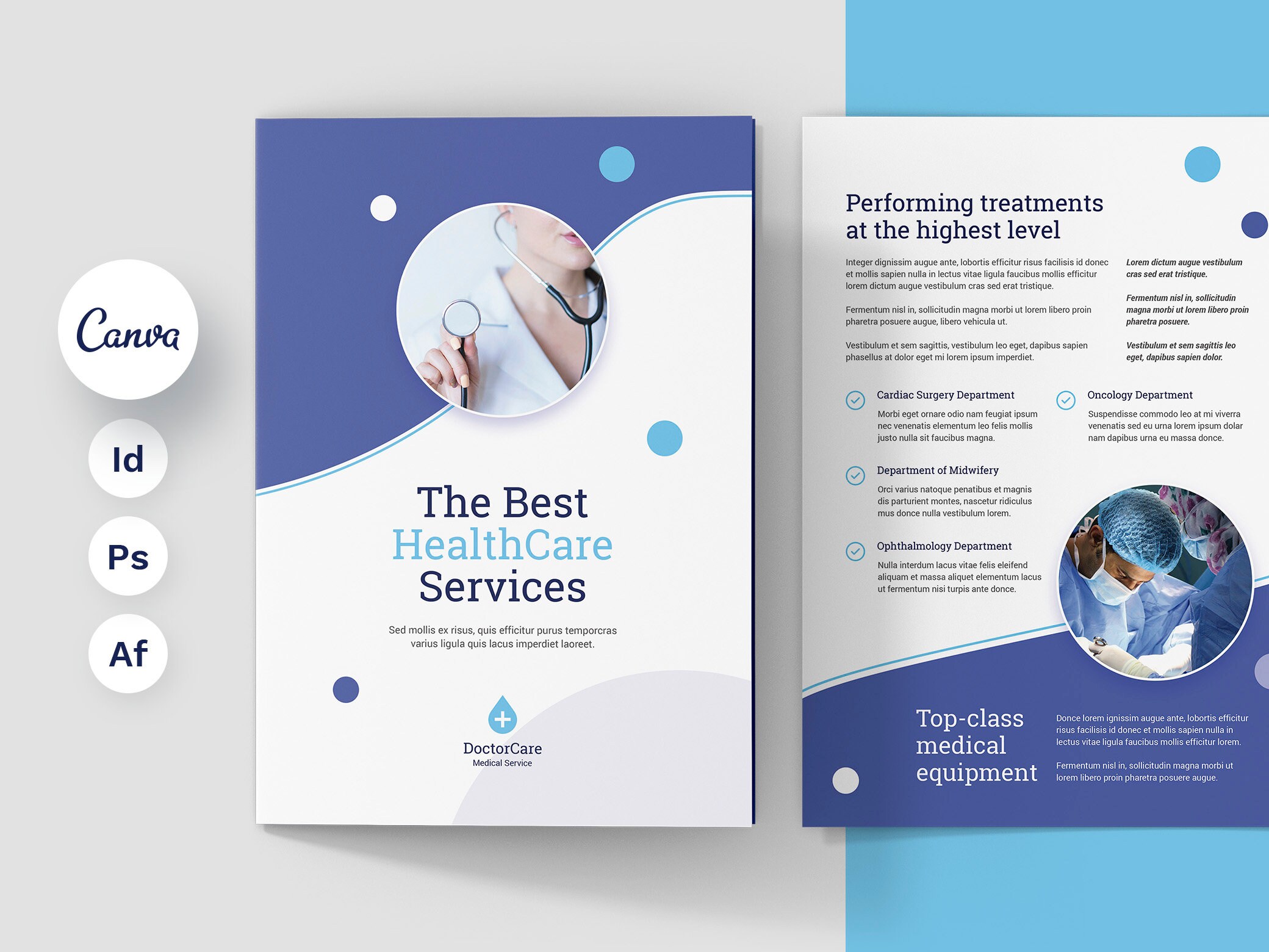 Doctor Care Brochure Bi-fold Canva Template, Medical, Healthcare ...