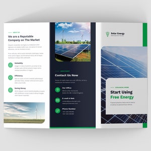 Solar Energy, Renewable, Brochure Tri-fold Template, Wind Turbine, Heat ...