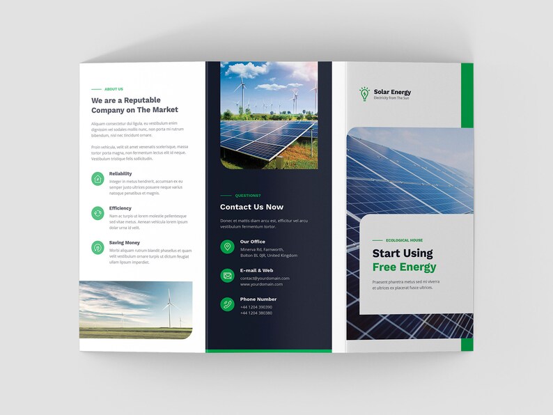 Solar Energy Brochure Tri-fold Template, Canva, Indesign, Photoshop ...