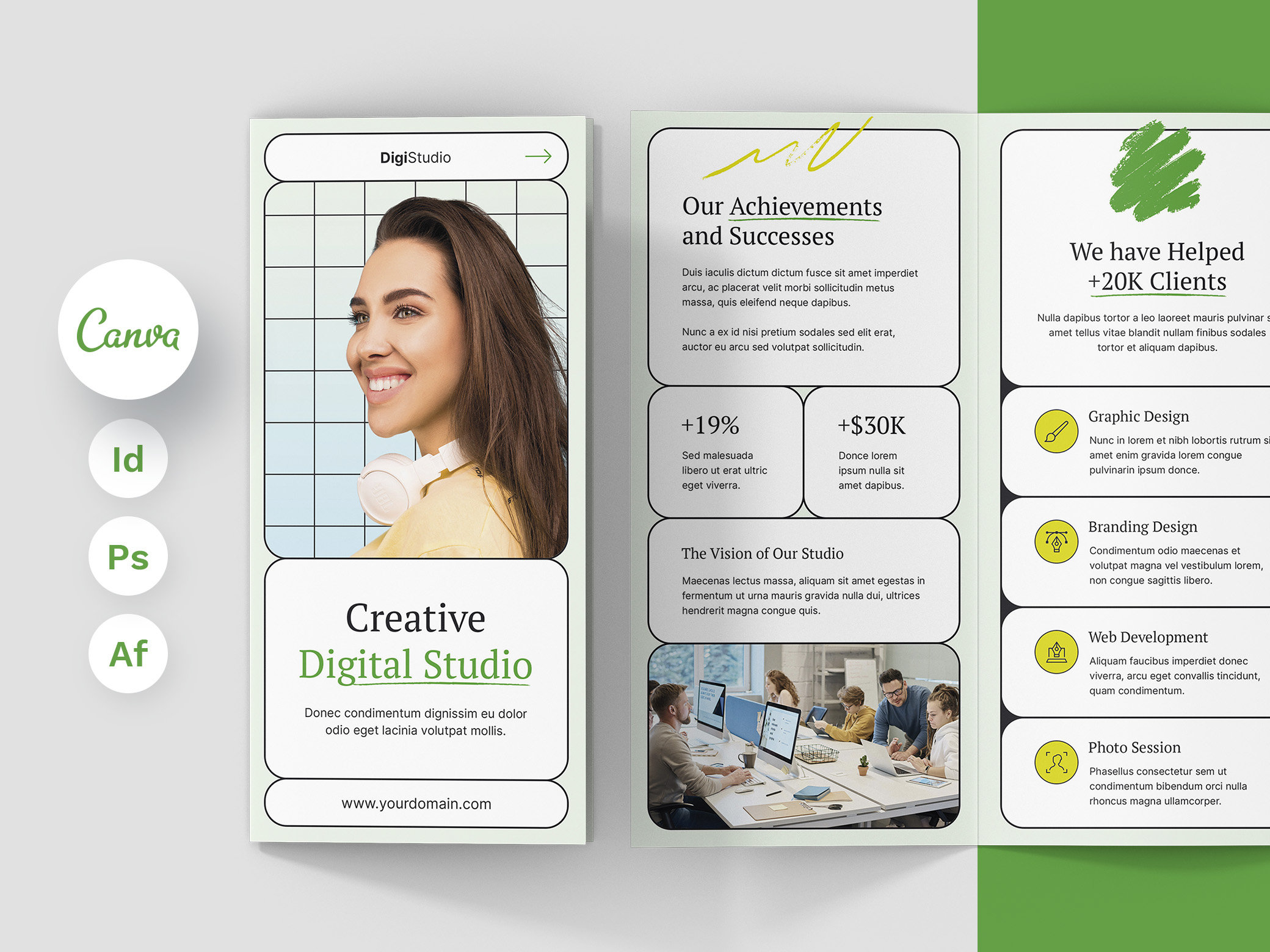 Digital Studio Brochure Tri-fold, Canva Template, Creative Agency Offer ...