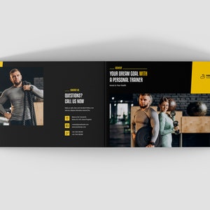 Personal Trainer, Brochure Bi-fold A5 Landscape, Canva Template ...
