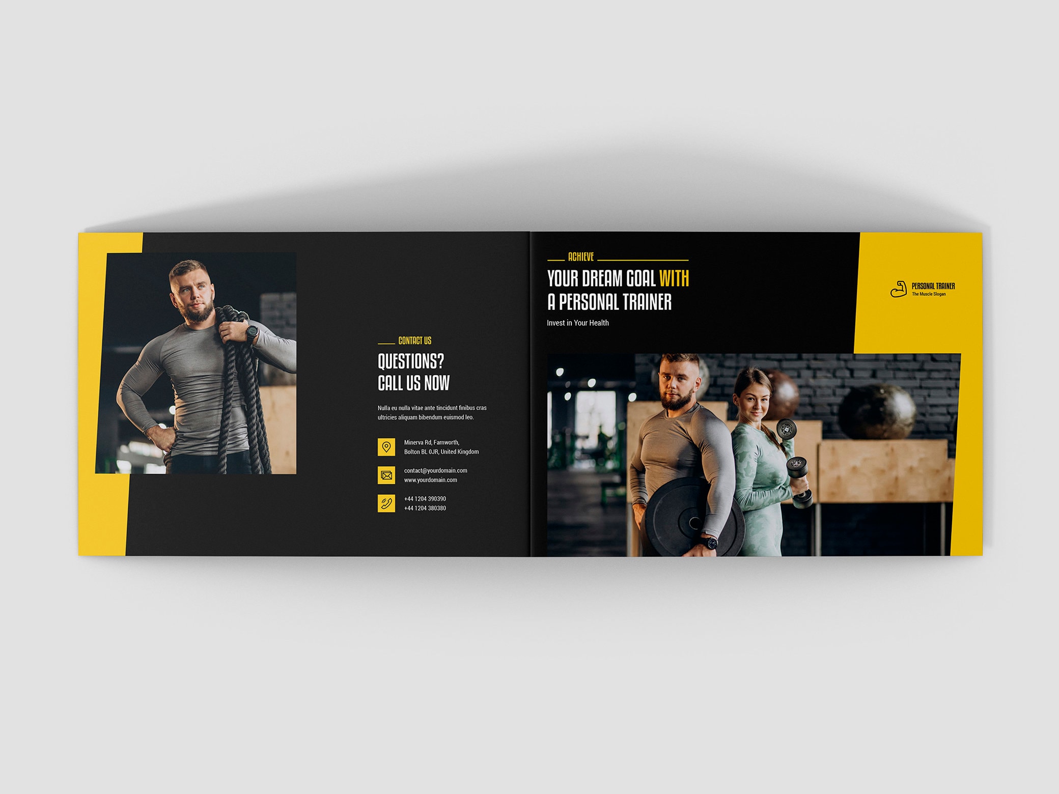 Personal Trainer, Brochure Bi-fold A5 Landscape, Canva Template ...