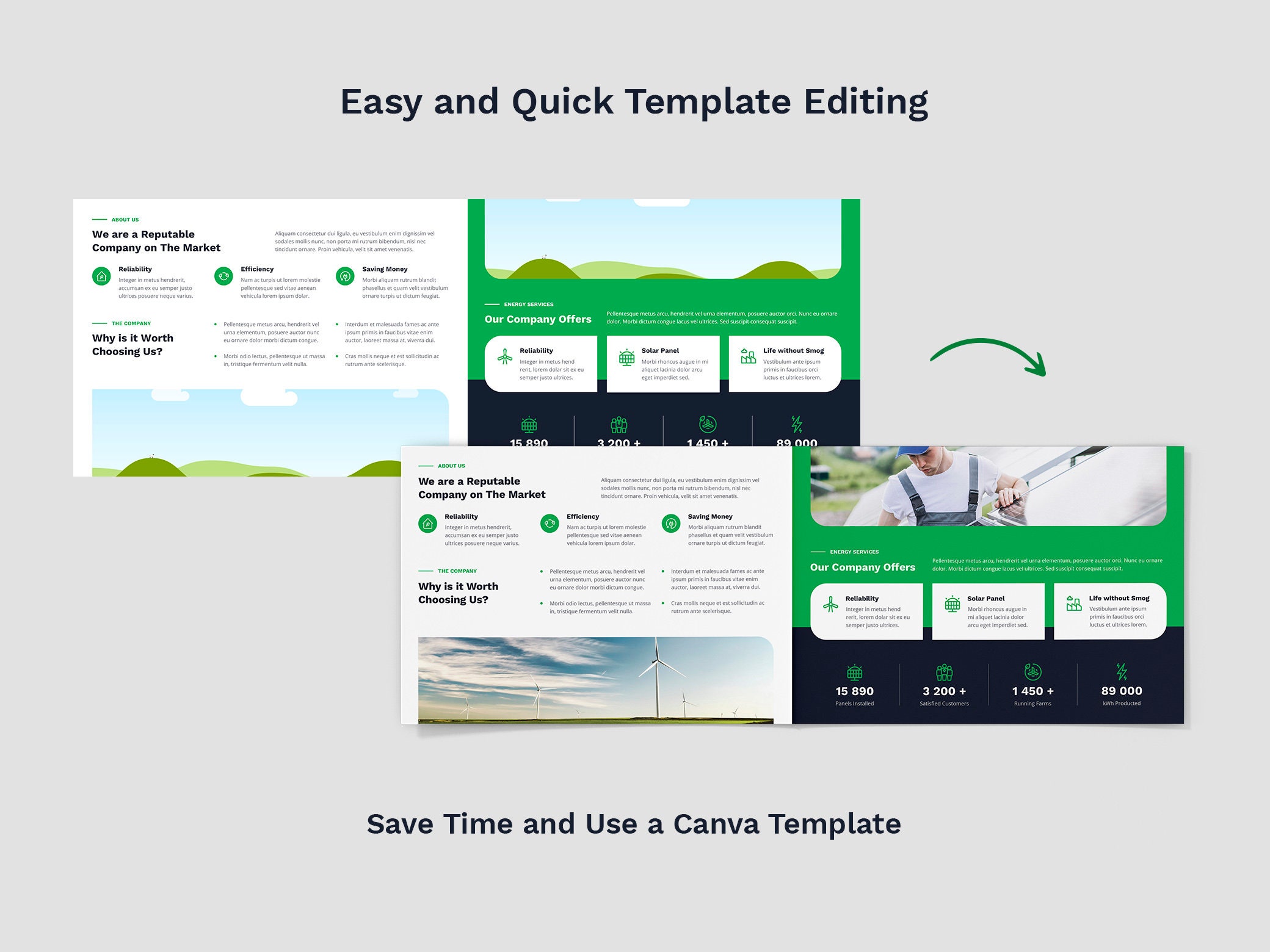 Solar Energy Brochure Bi-fold, Canva Template, Landscape Brochure, Wind ...