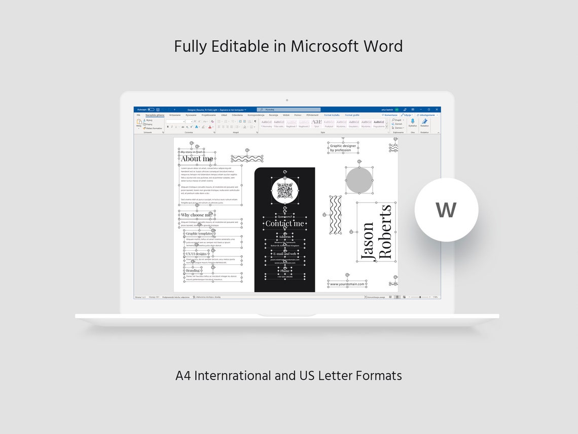 Designer Resume Brochure Tri-fold Template for MS Word, Canva, Adobe ...