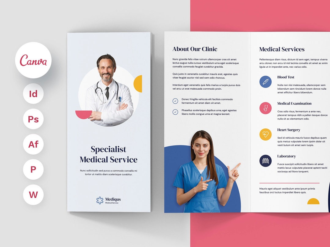 Medical Services Brochure Tri-fold, Canva Template, Health and Care, MS ...