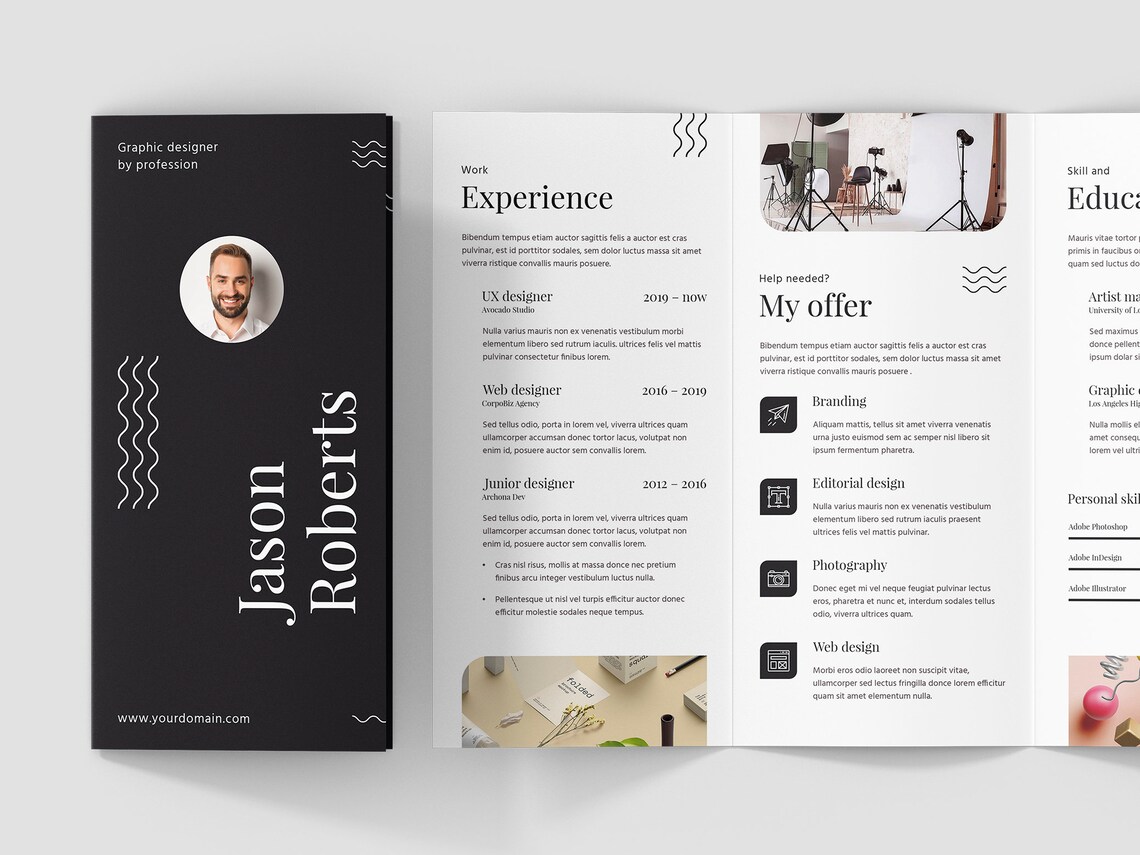 Designer Resume Brochure Tri-fold Template for MS Word, Canva, Adobe ...