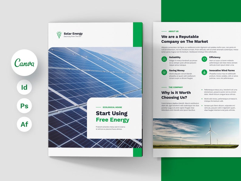 Solar Energy Brochure Bi-fold, Canva Template, Solar Panel Template ...