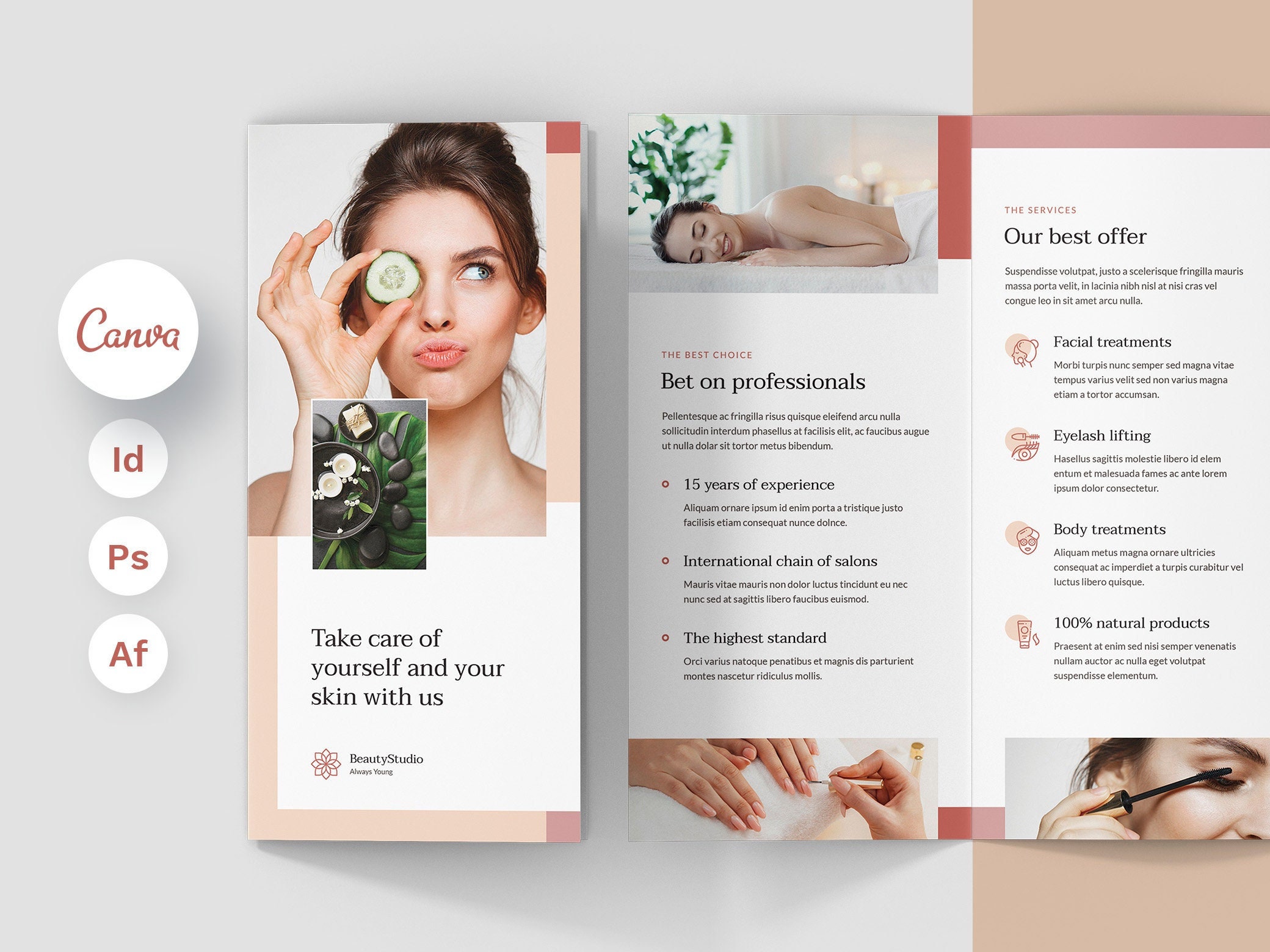Skin Care Brochure Trifold Canva Template, Beauty Salon Service ...