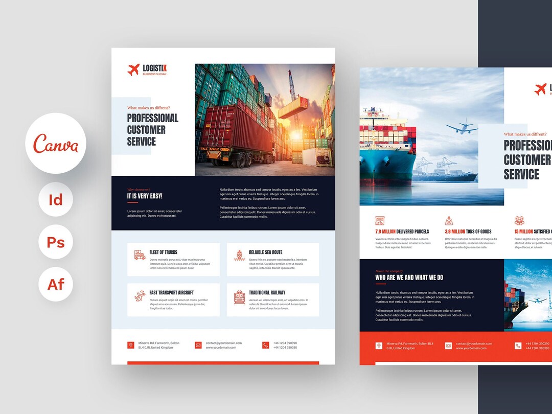 Transport Logistics Flyer Template, Business Delivery Service (canva ...