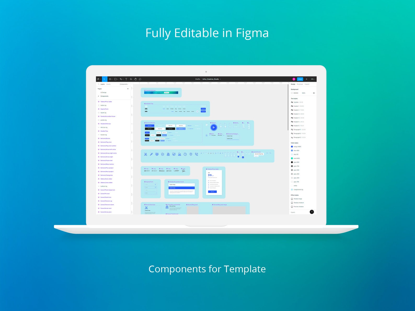 Creative Studio Figma Template, UI Design, Urho Agency, Portfolio, Components, Webdesign, Figma ...