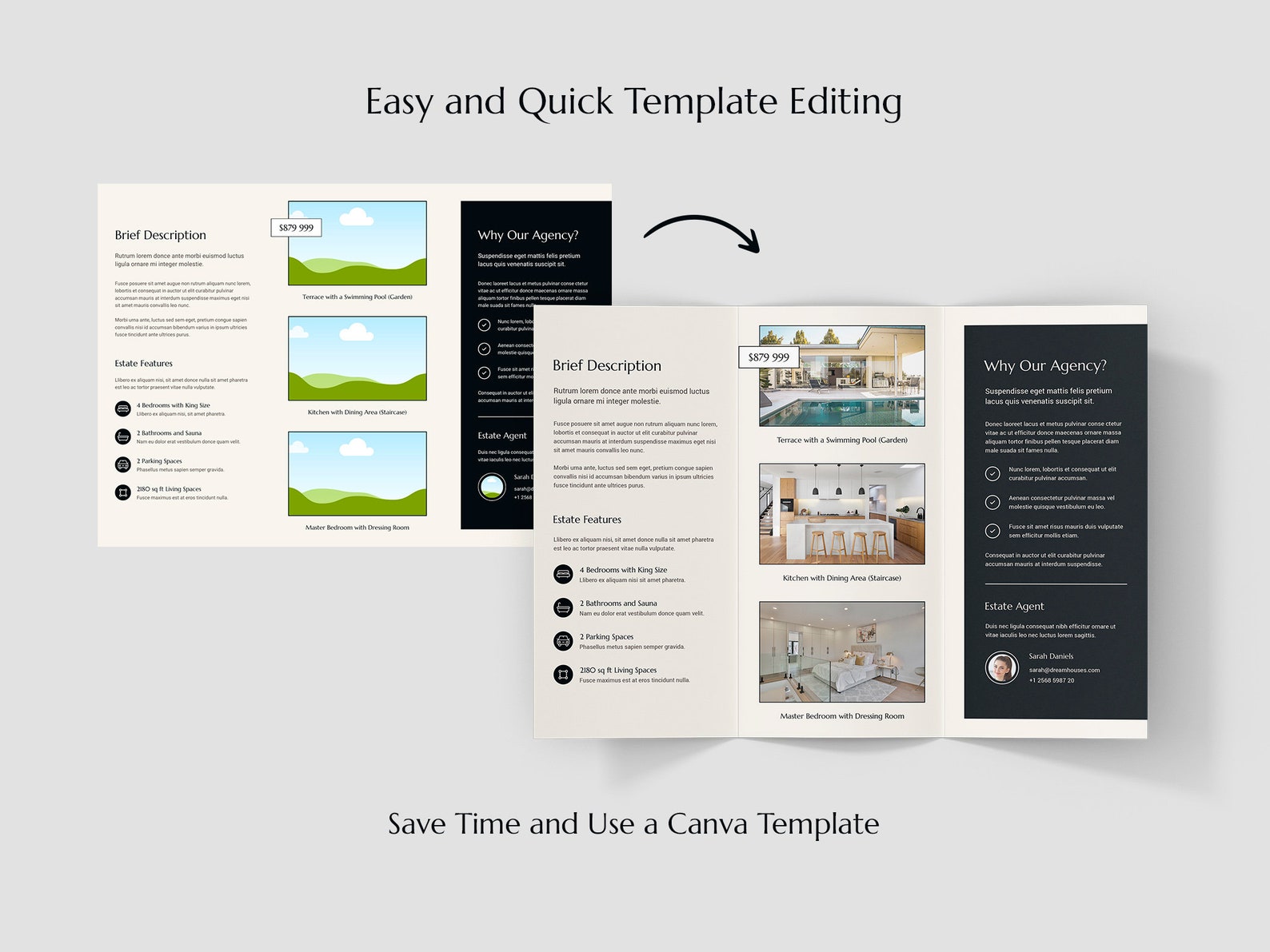 Real Estate Open House Brochure Tri-fold Canva Template, Realtor ...