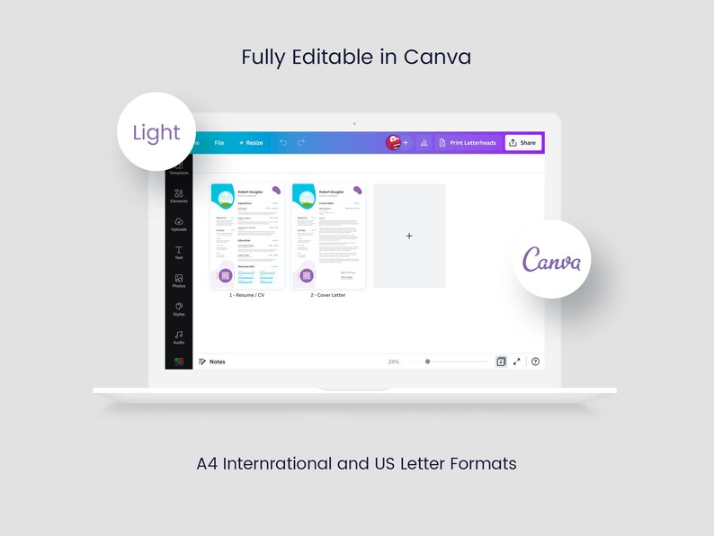 Resume Cover Letter Templates MS Word Editable Figma - Etsy