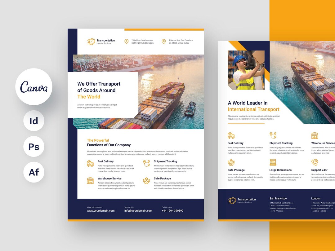 Transportation Flyer Template, Logistics & Shipping (canva, Photoshop ...
