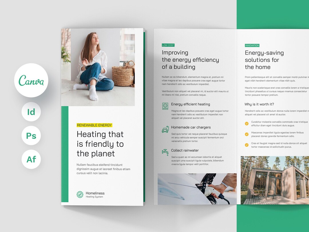 Heating System, Solar Panel, Renewable Energy, Brochure Trifold, Canva ...