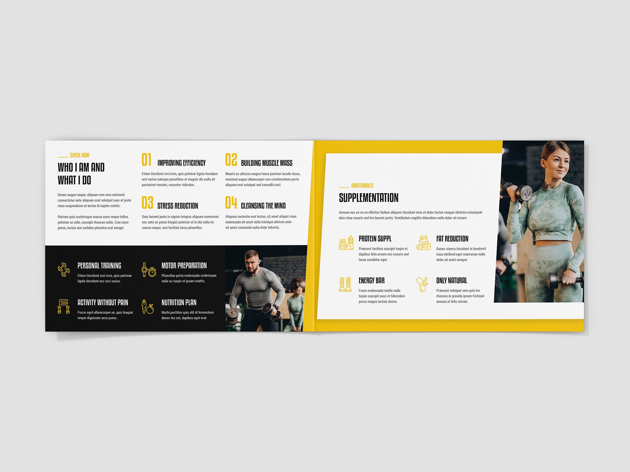 Personal Trainer, Brochure Bi-fold A5 Landscape, Canva Template ...