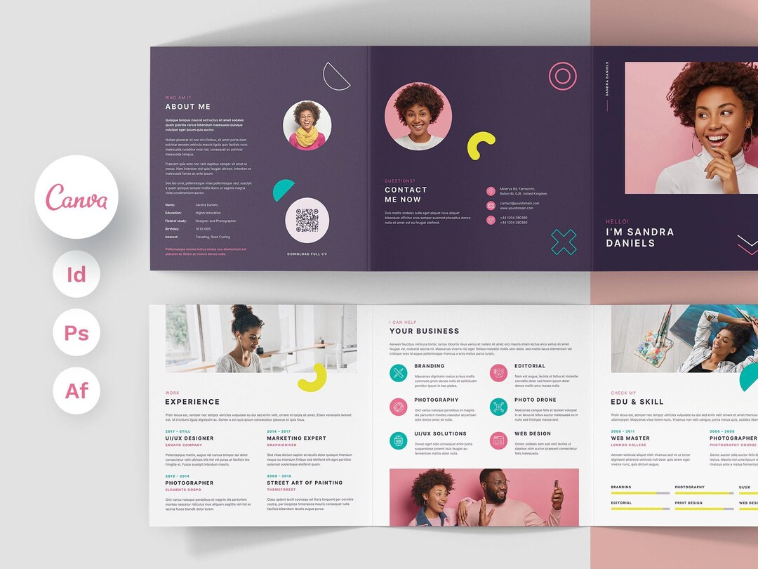 The Resume Canva Template, Brochure Tri-fold Square, Resume for ...