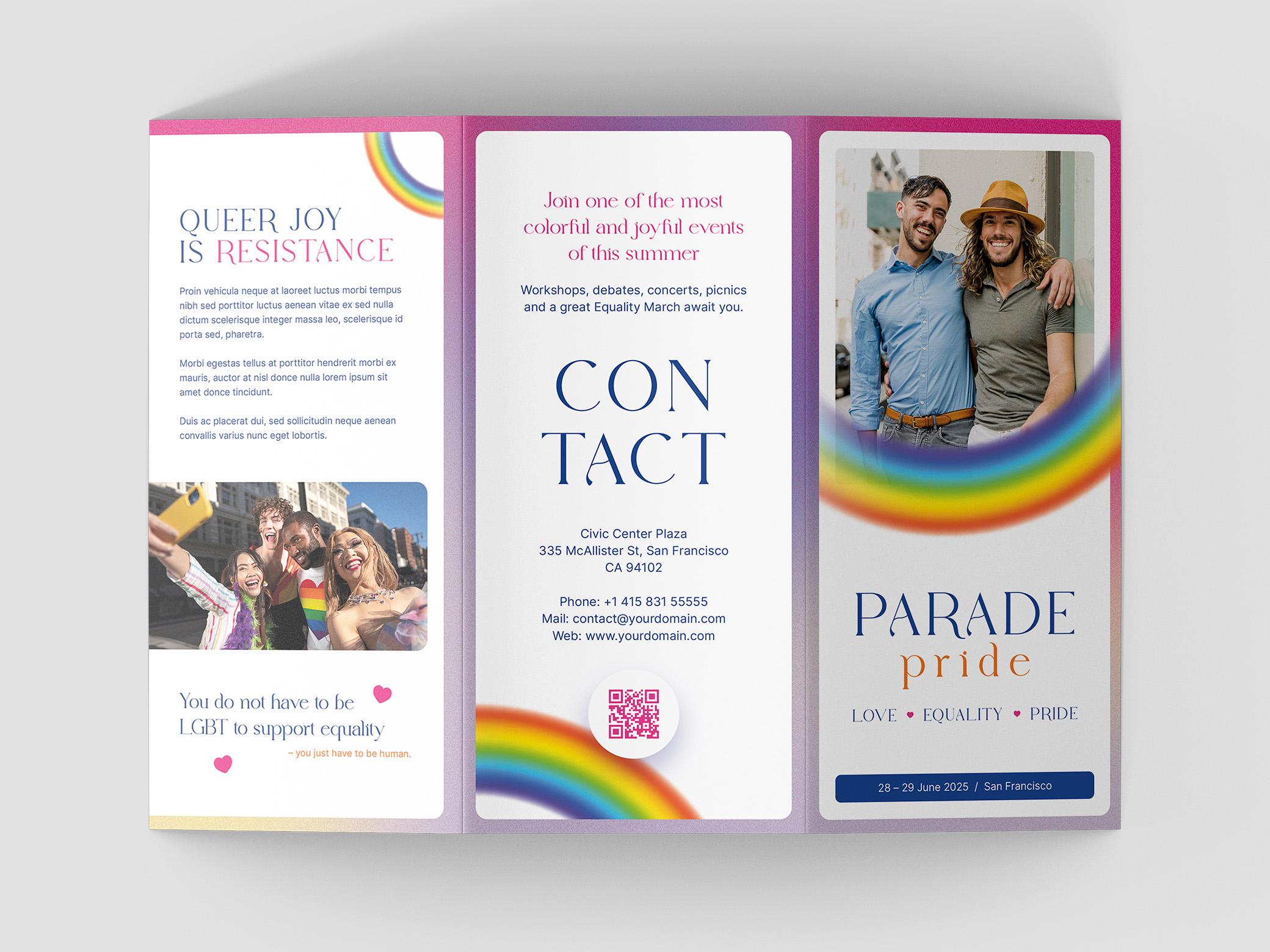LGBT Pride Trifold Brochure Canva Template, Freedom Parade, Colorful ...