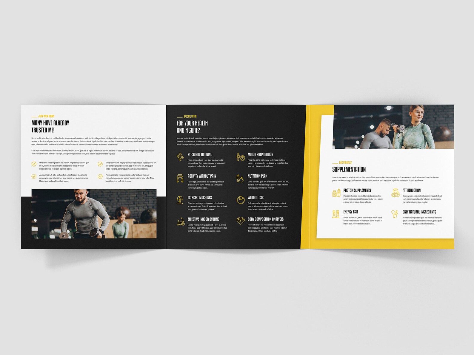 Personal Trainer Brochure Tri-fold Square Canva Template, Fitness Coach ...