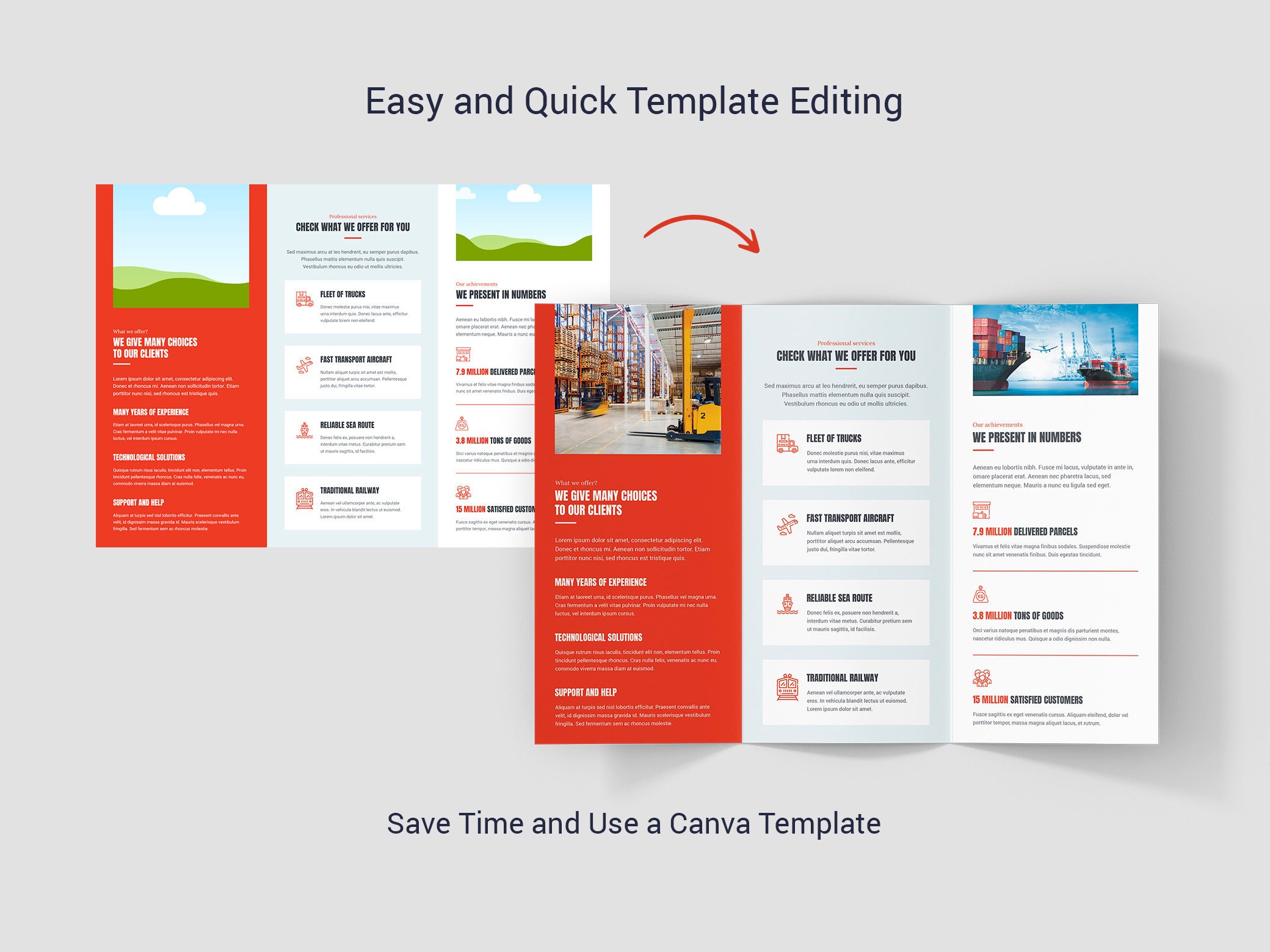 Transport Logistic Brochure Trifold Canva Template, Cargo, Yard ...
