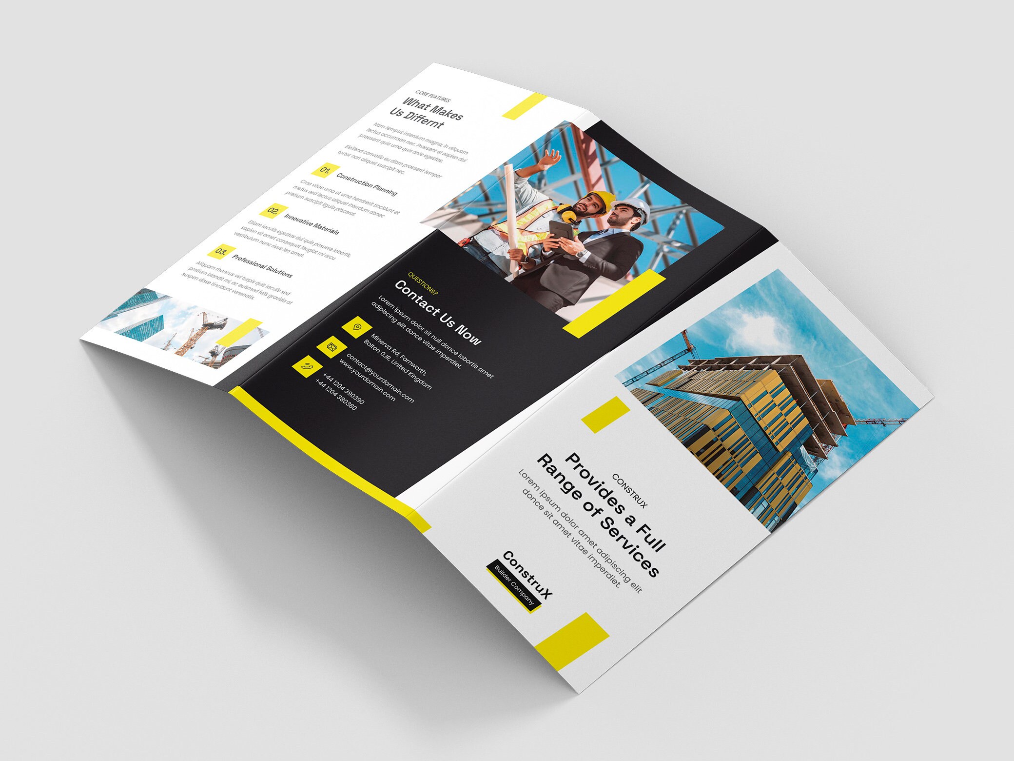 Construction Architecture Builder Brochure Tri-fold, Canva Template ...
