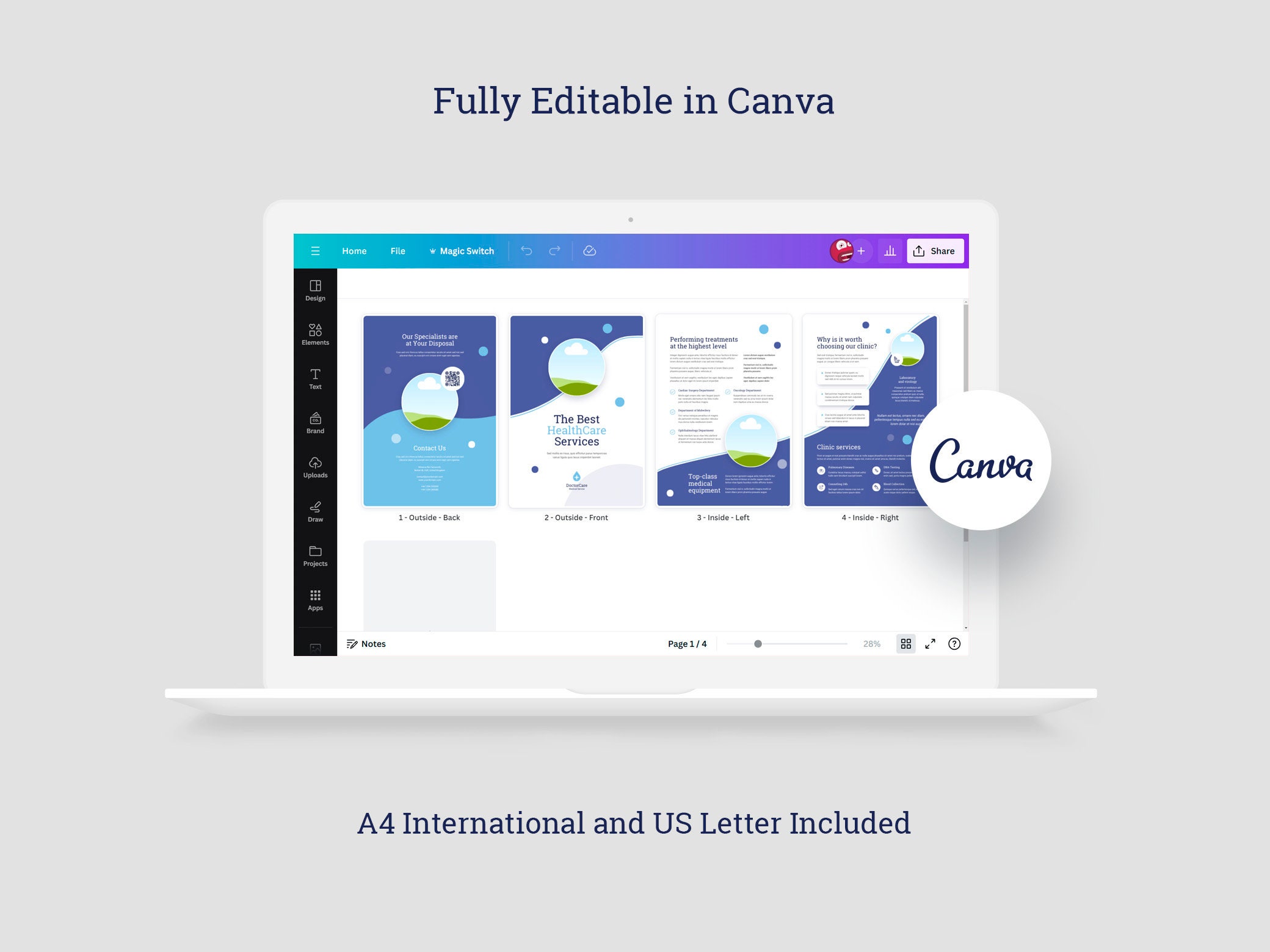 Healthcare Bi-fold Brochure Indesign, Medical Clinic Canva Flyer ...