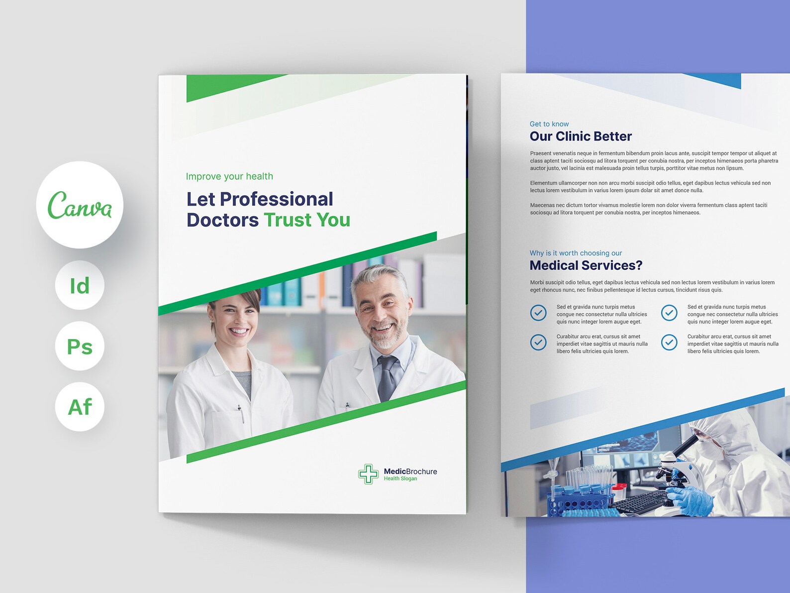 Medic Brochure Bi-fold Canva Template, Doctor, Mental Health Care ...