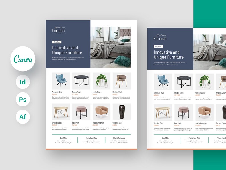 Furniture Company Catalog Flyer Canva Template, Product Presentation ...