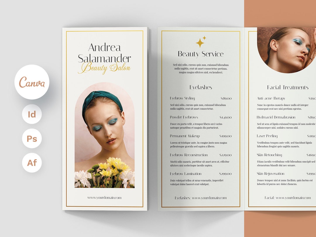 Esthetician Brochure Tri-fold Canva Template Beauty Salon - Etsy