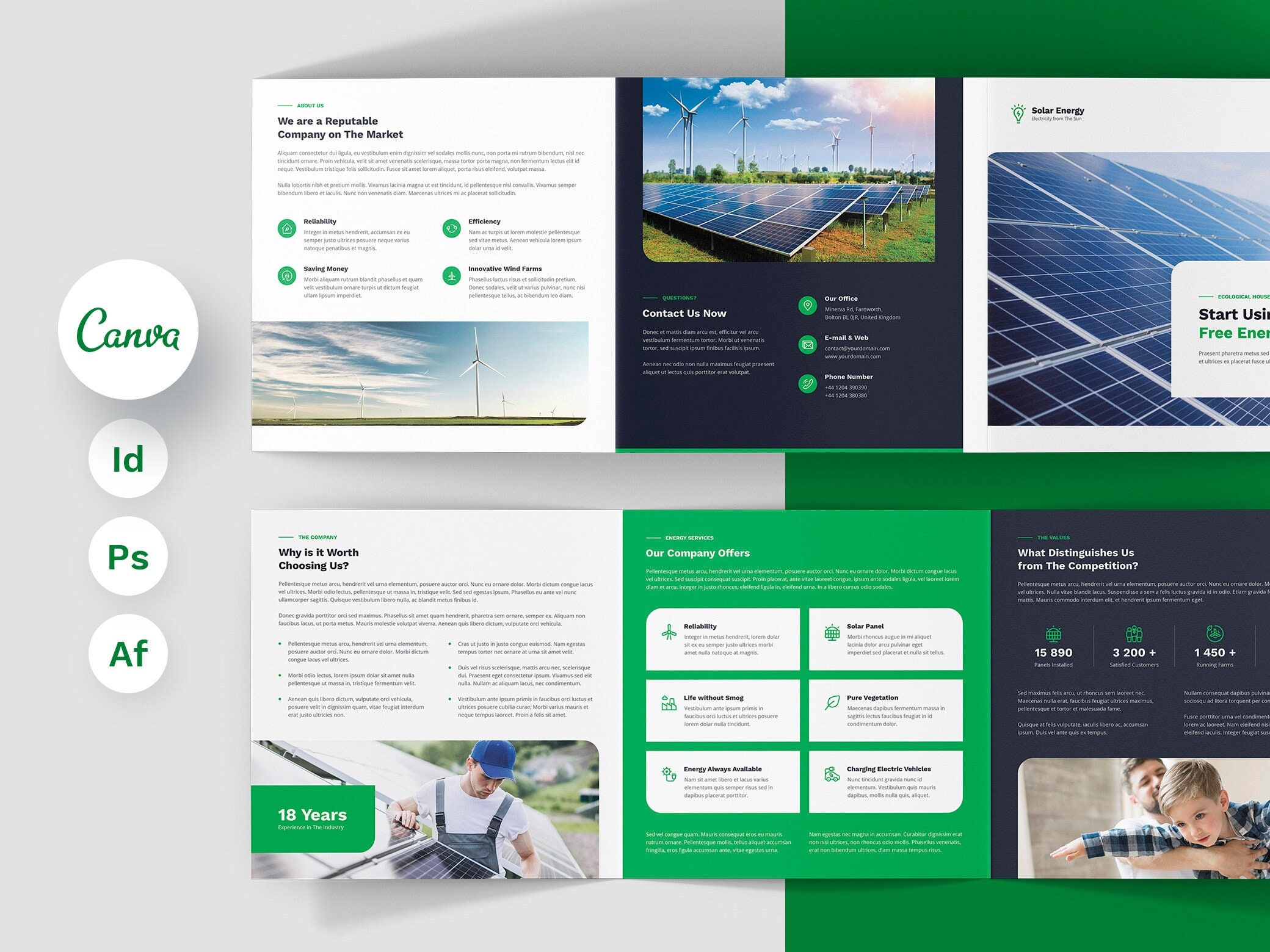 Solar Energy Brochure Tri-fold Square Canva Template, Renewable Energy ...