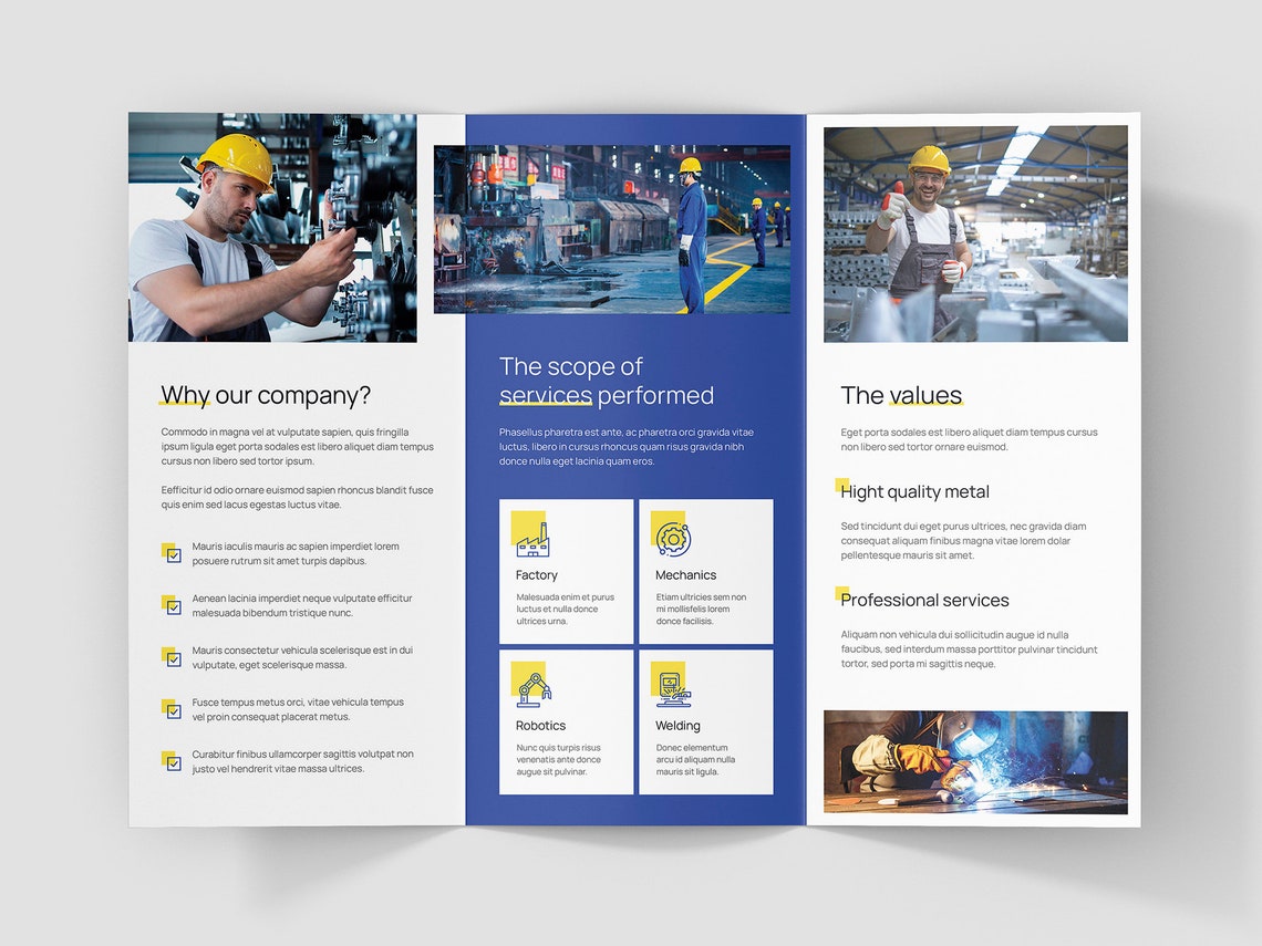 Welding Services Steel Fabrication Tri-fold Brochure Indesign, Metal ...