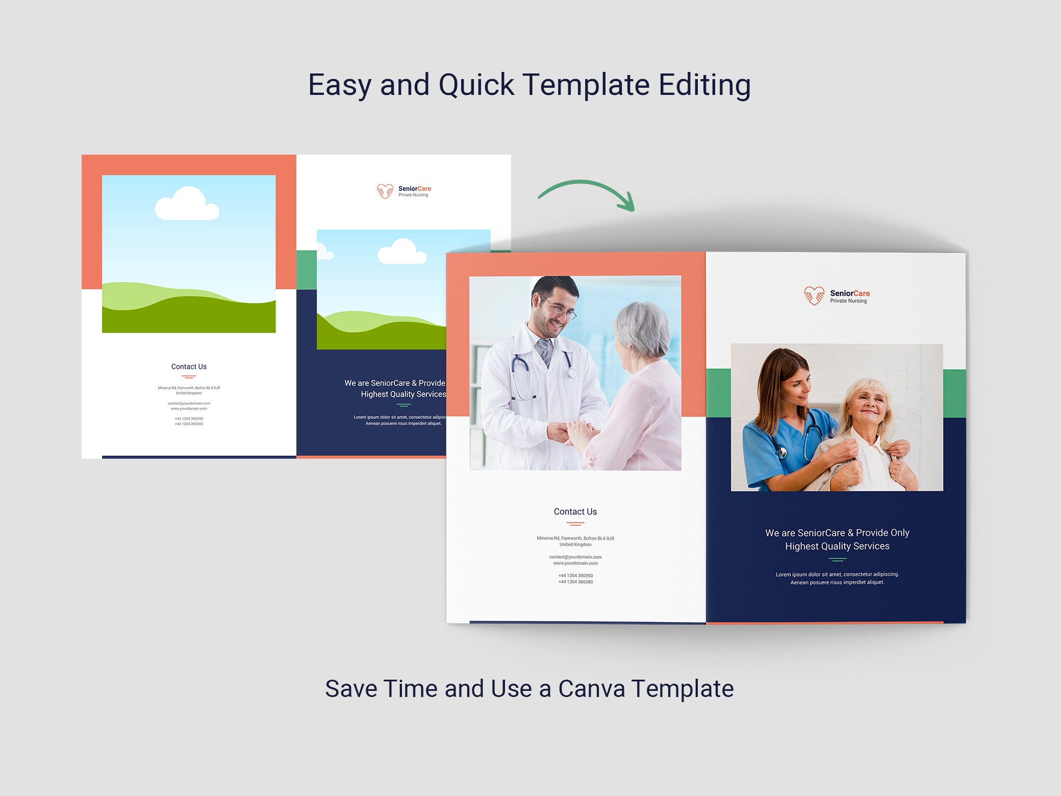 Senior Care Brochure Bifold Canva Template for Elderly Care Services ...