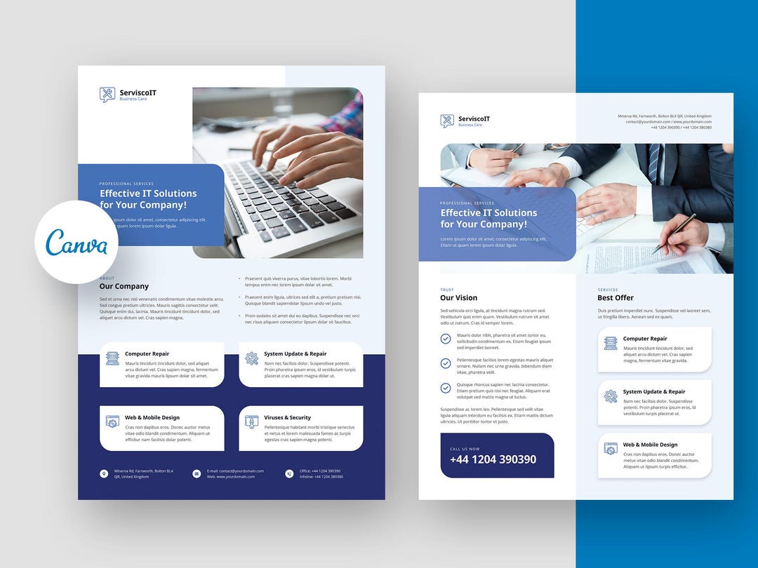 IT Service Flyer Canva Template, Business Flyer, Technology Support ...