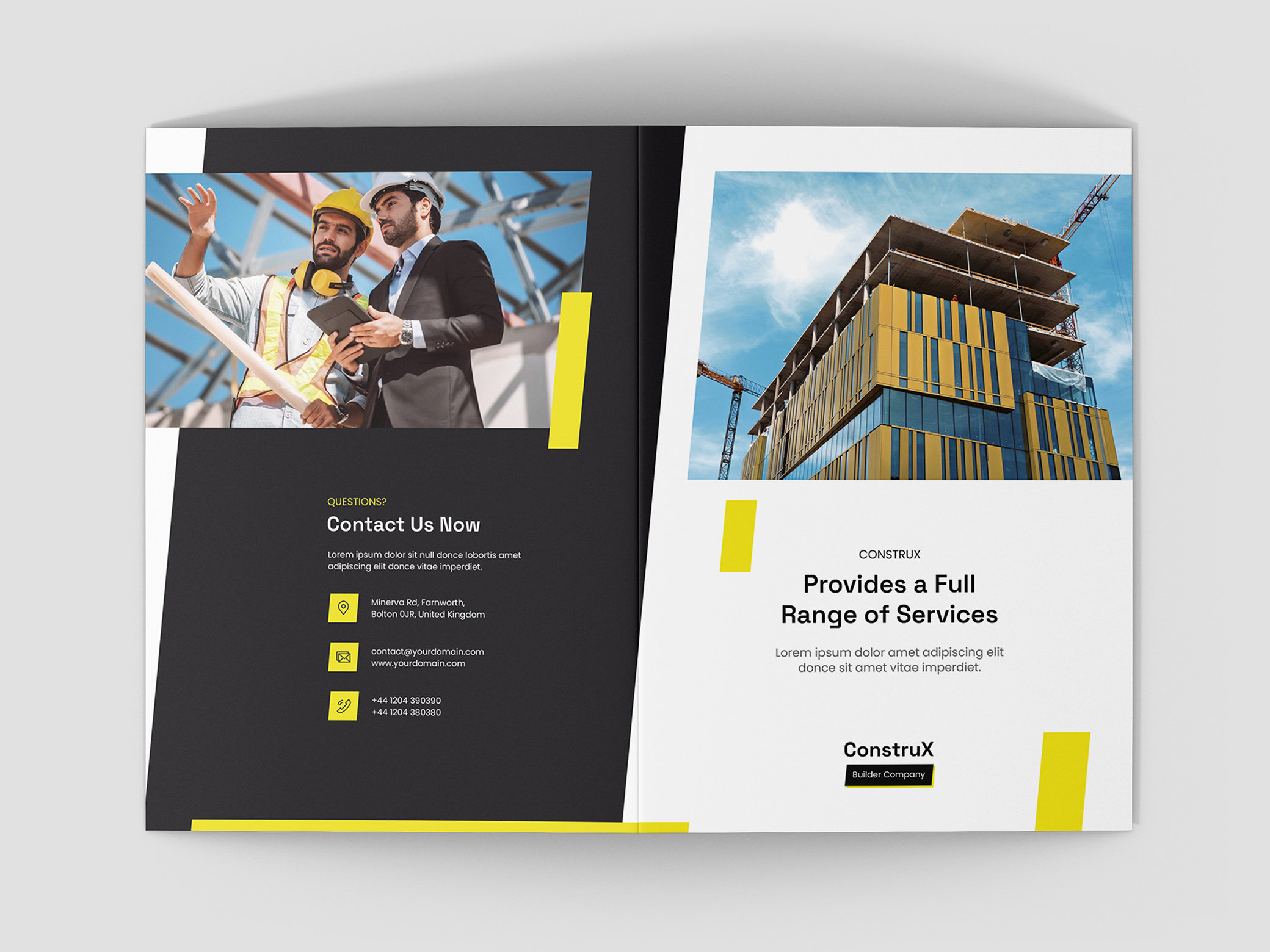 Architecture Builder Construction Brochure Bi-fold, Canva Template ...
