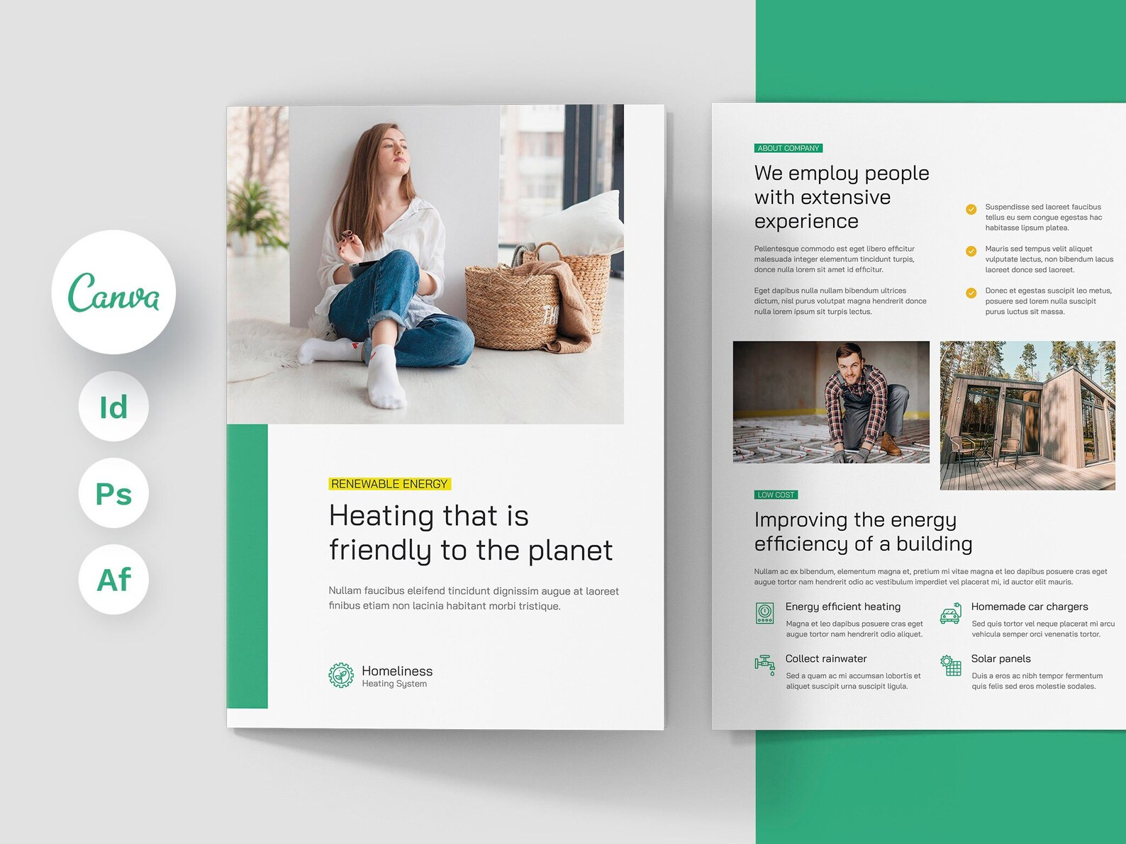 Heating System, Solar Panel, Renewable Energy, Brochure Bifold, Canva ...